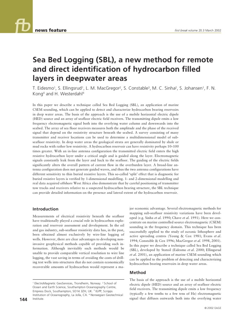 Sea Bed Logging (SBL), A New Method For Remote and Direct ...