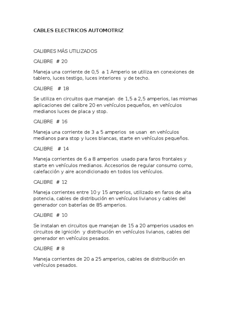 Guía de calibres de cables eléctricos automotrices: aplicaciones y ...