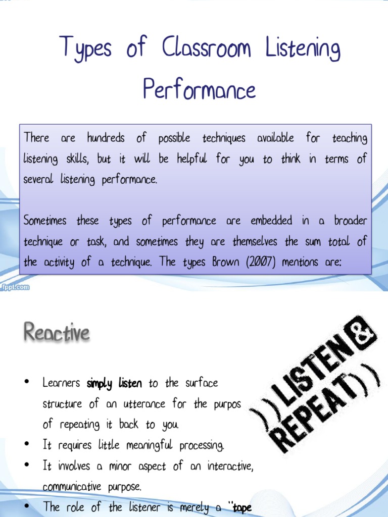 Types of Listening Performance | PDF | Reading Comprehension | Narrative