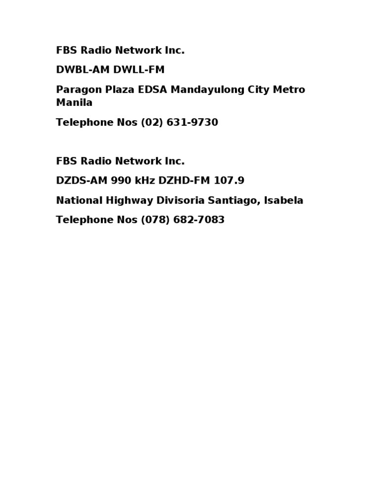 FBS Radio Network Incorporated | PDF