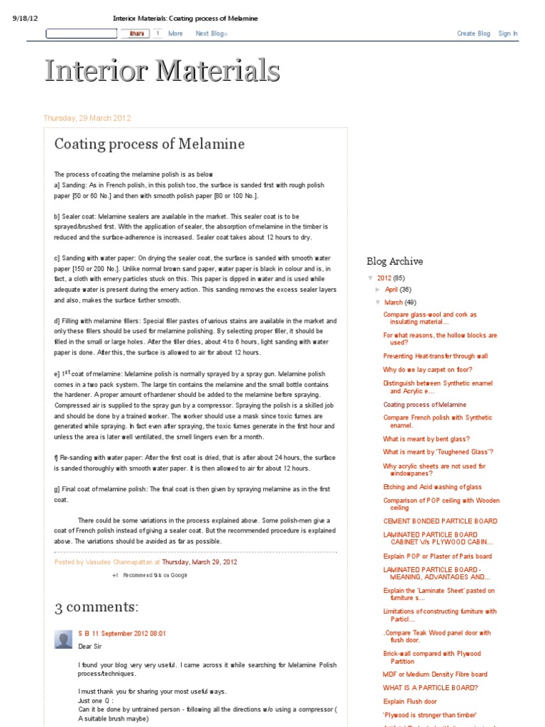 Coating Process of Melamine - 18092012 | PDF | Masonry | Plywood