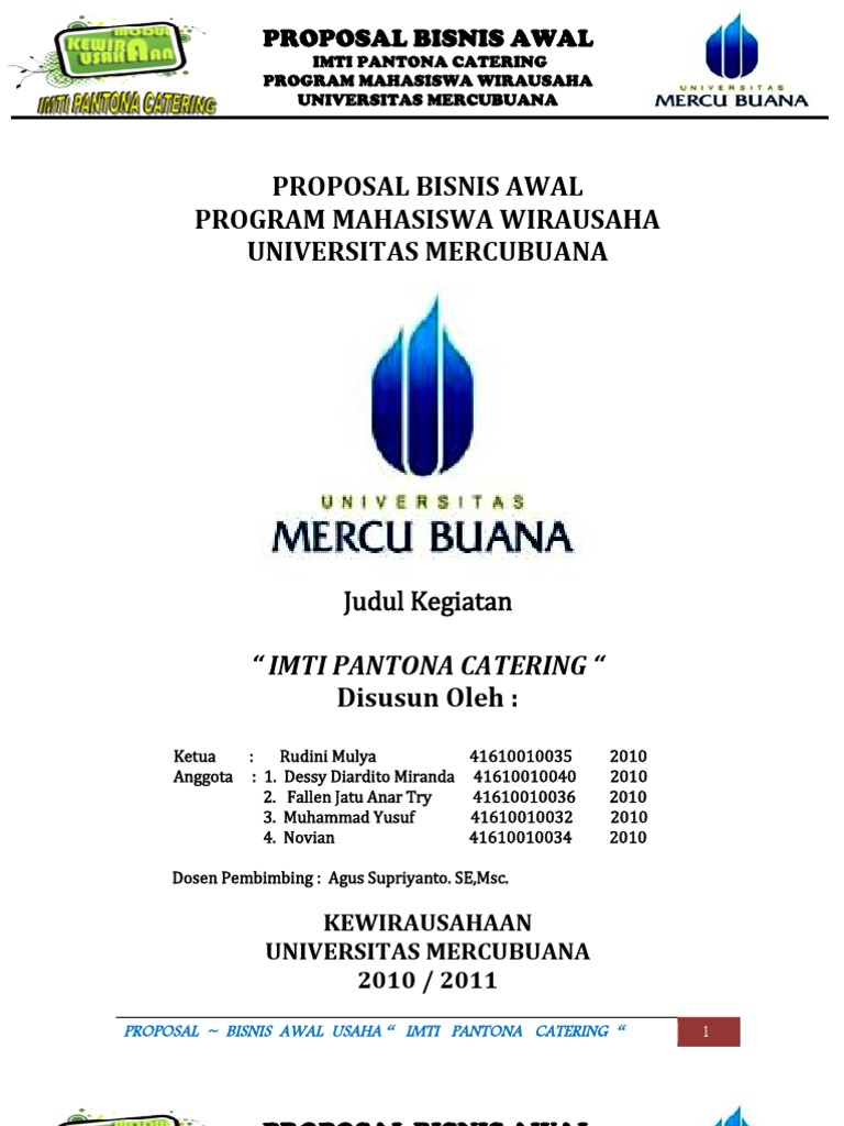 Contoh Proposal Bisnis Kewirausahaan Mahasiswa-Rudini, DKK Universitas ...