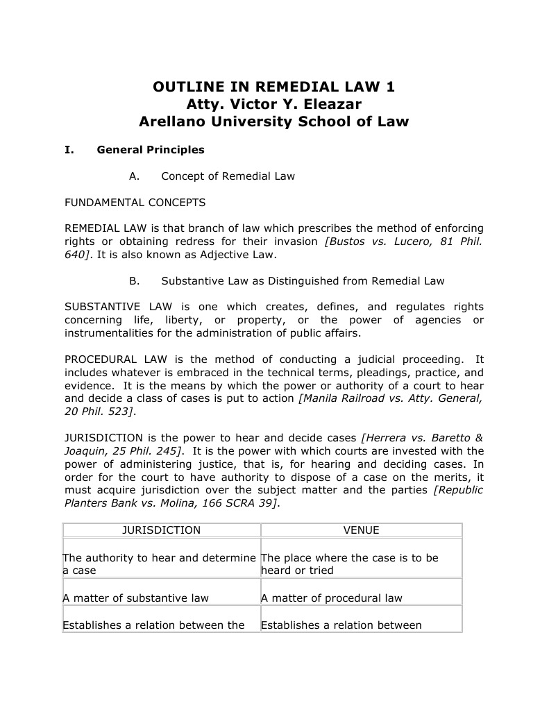 Outline in Remedial Law 1 | PDF