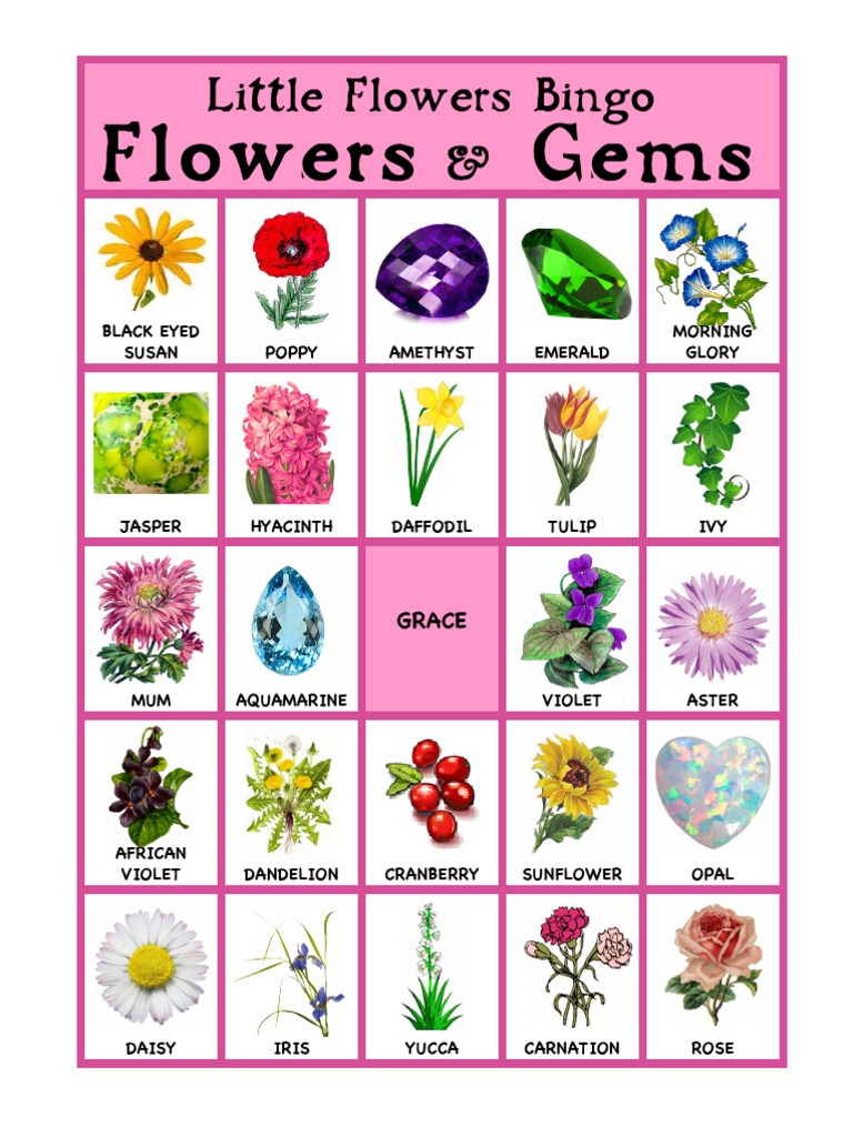 Little Flowers and Gems Bingo Cards | PDF | Gemstone | Garden Plants