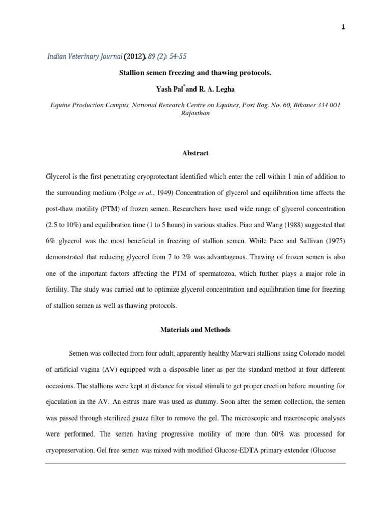 Optimizing Stallion Semen Freezing | PDF | Semen | Chemistry