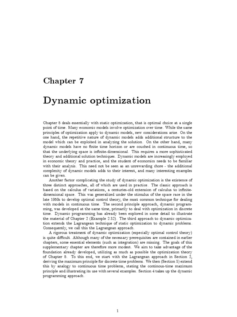 Chapter 7-Dynamic Optimization | PDF | Lagrangian Mechanics | Optimal Control