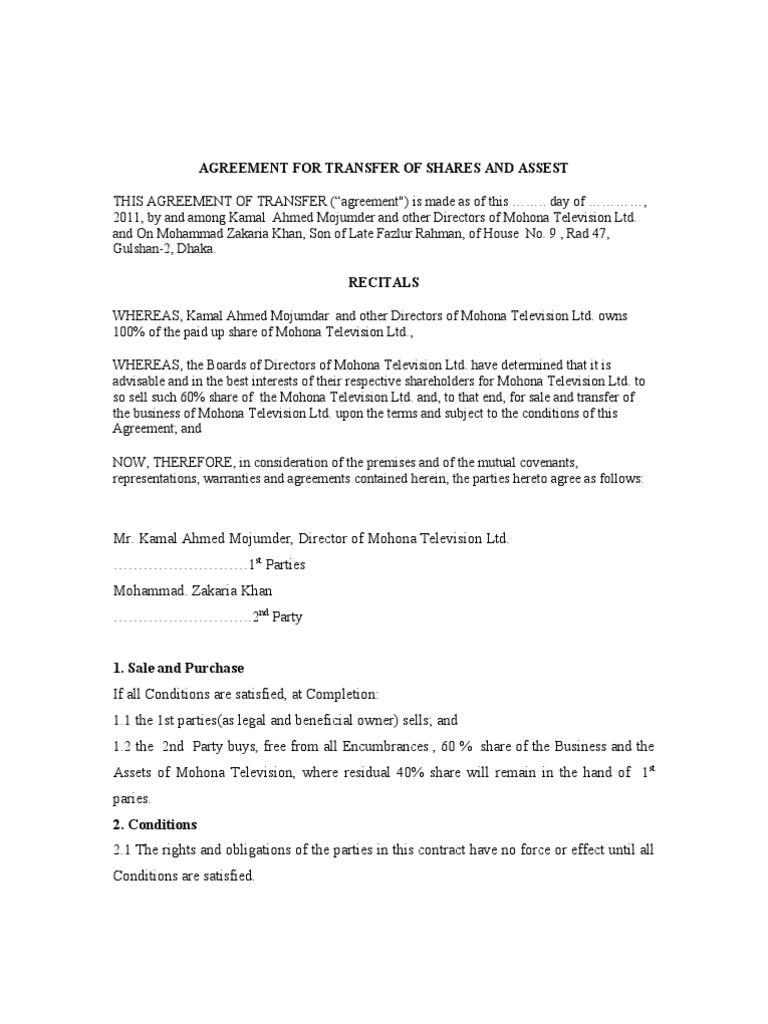 Business Ownership Transfer Agreement | PDF | Lease | Virtue