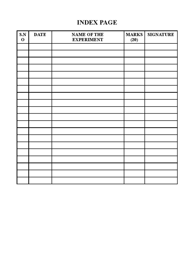 Experiment Index Page with Marks | PDF