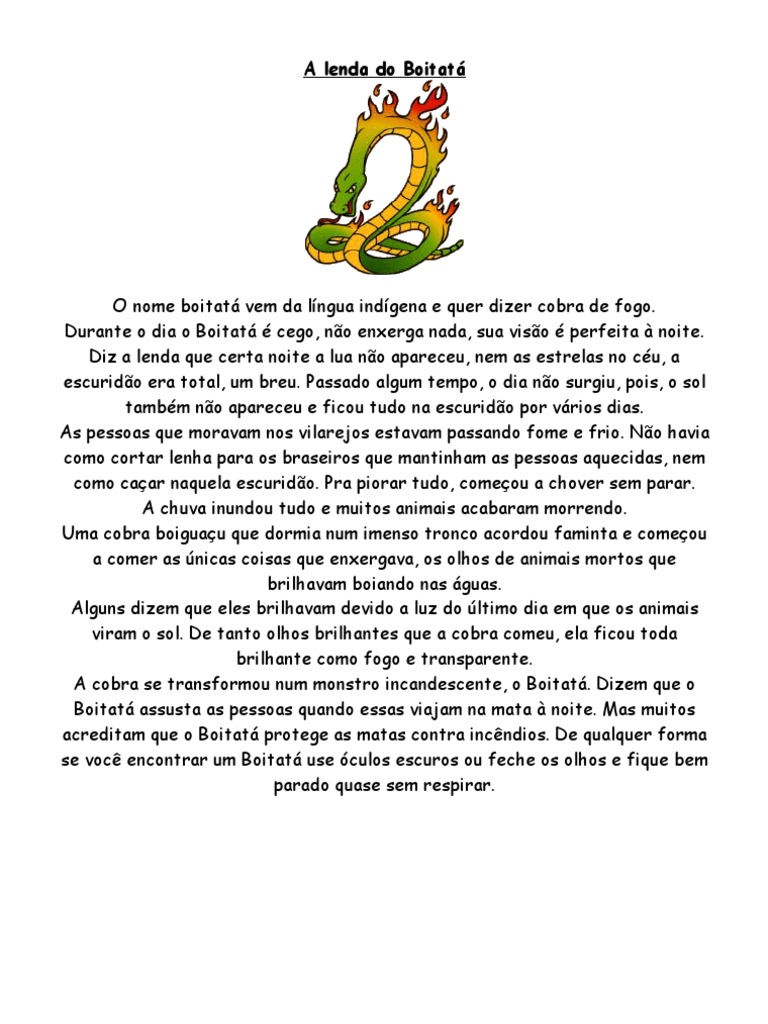A Lenda Do Boitatá | PDF | Povos indígenas das Américas | Natureza