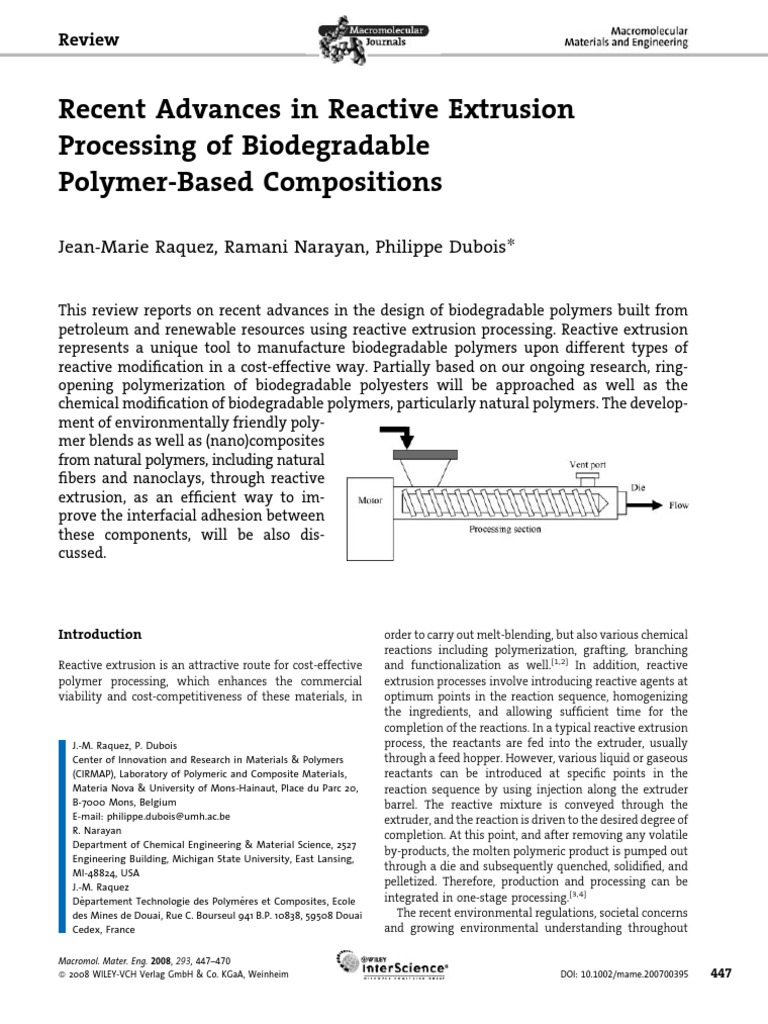 Recent Advance Reactive Extrusion in Polymer | PDF | Polymers | Extrusion