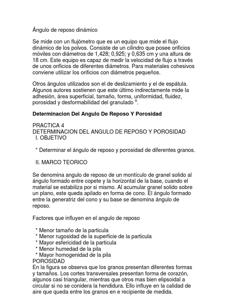 Ángulo de Reposo Dinámico | PDF | Humedad | Física Aplicada e ...