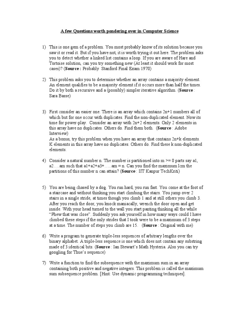 A Few Question in Computer Science | PDF | Dynamic Programming ...