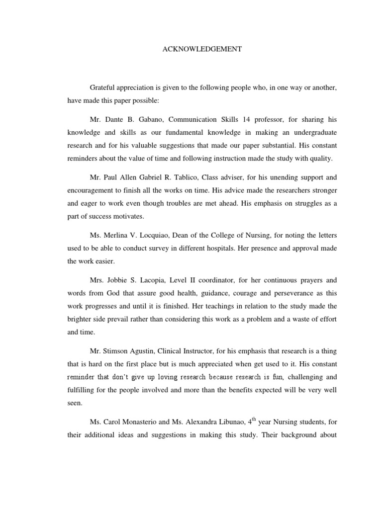 Acknowledgement | Download Free PDF | Nursing | Hospital