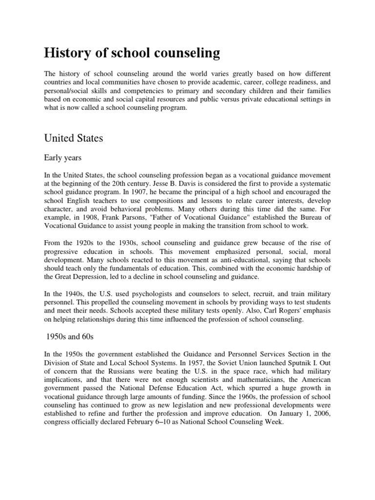 History of School Counseling Evolution | PDF | School Counselor | Academia