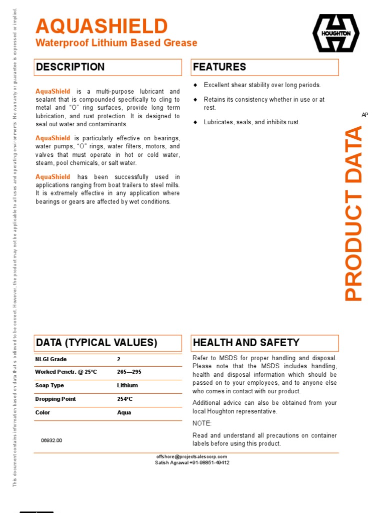 Aquashield Technical Data Sheet | PDF | Bearing (Mechanical) | Chemistry