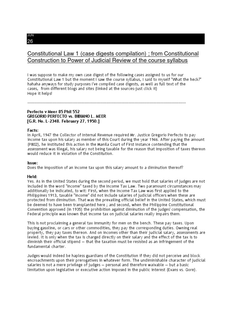 Constitutional Law 1 (Case Digests Compilation) From Constitutional Construction To Power of ...