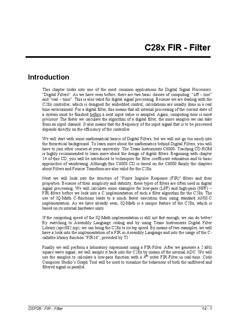TMS320F2812 - FIR Filter | PDF | Signal (Electrical Engineering) | Systems Theory