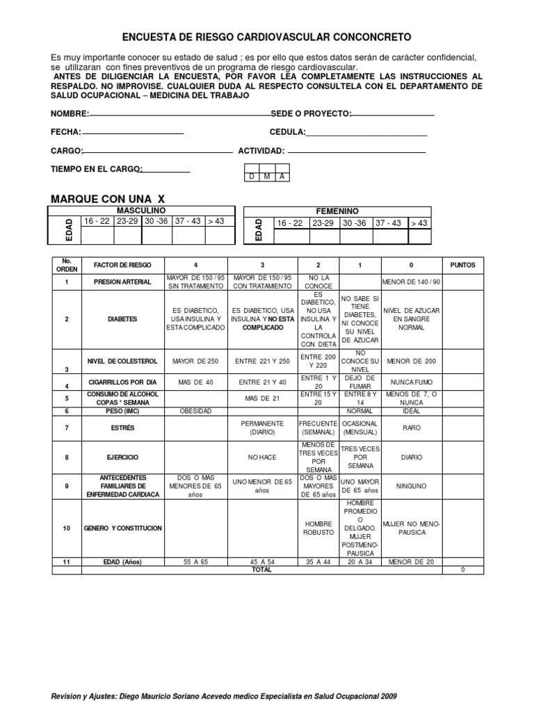 Encuesta de Riesgo Cardiovascular Modelo | PDF | Diabetes mellitus ...