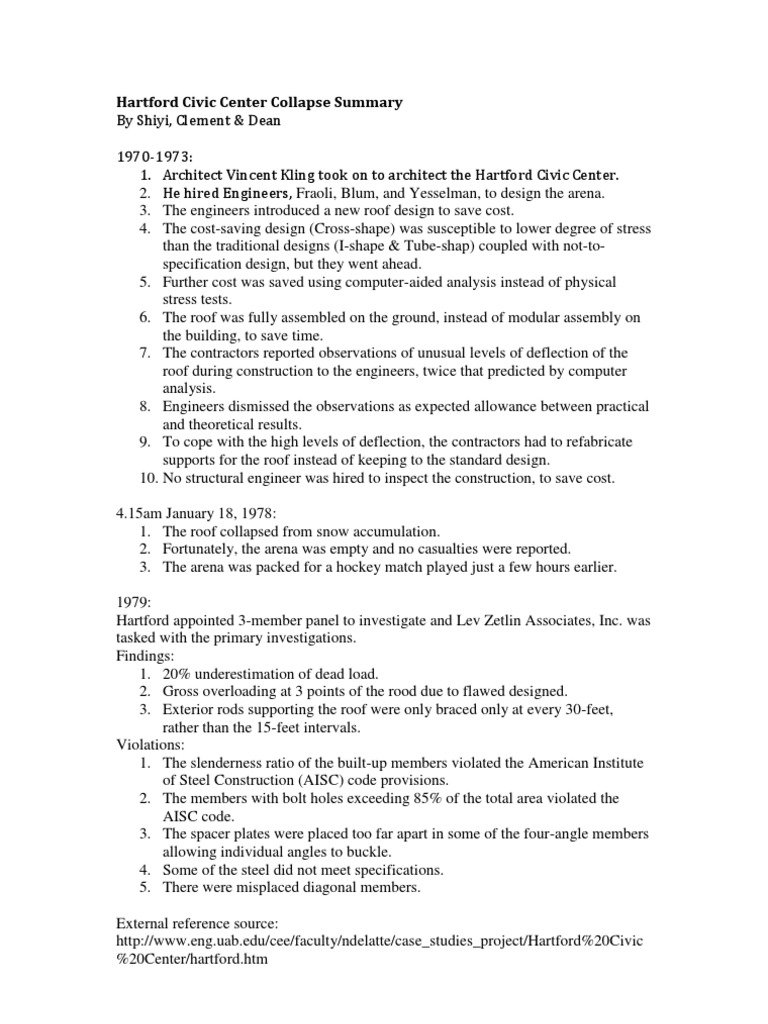 Hartford Civic Center Collapse Summary | PDF | Technology & Engineering