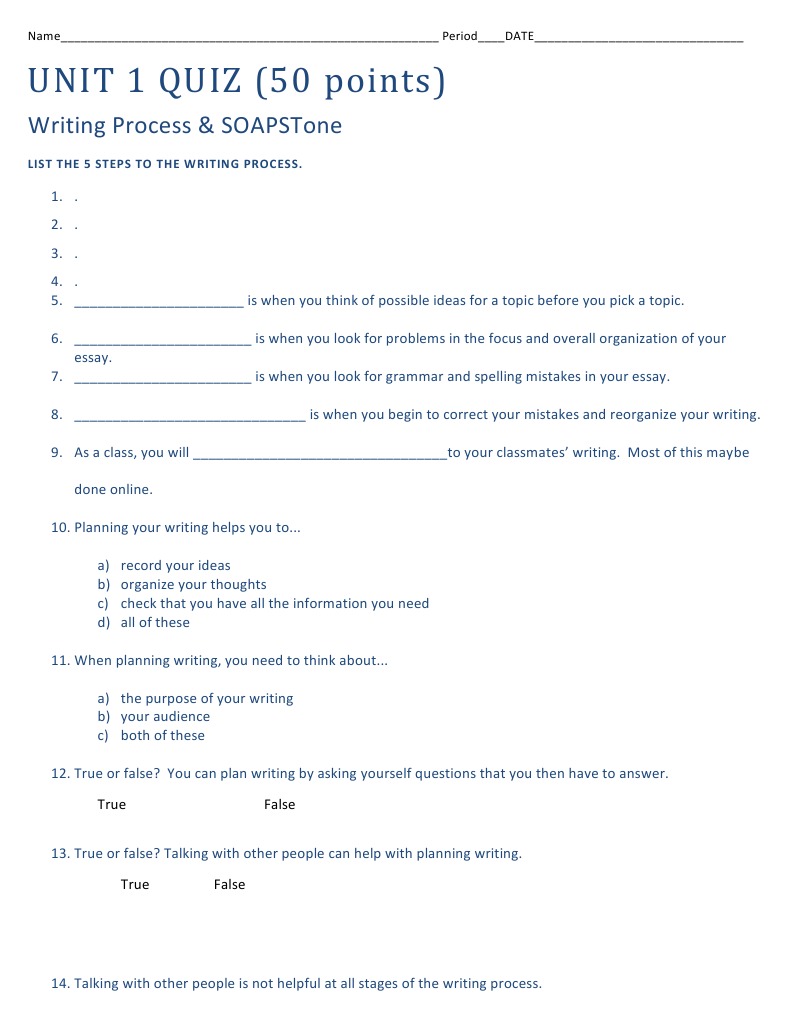Writing Process & SOAPSTone Quiz | PDF | Career & Growth
