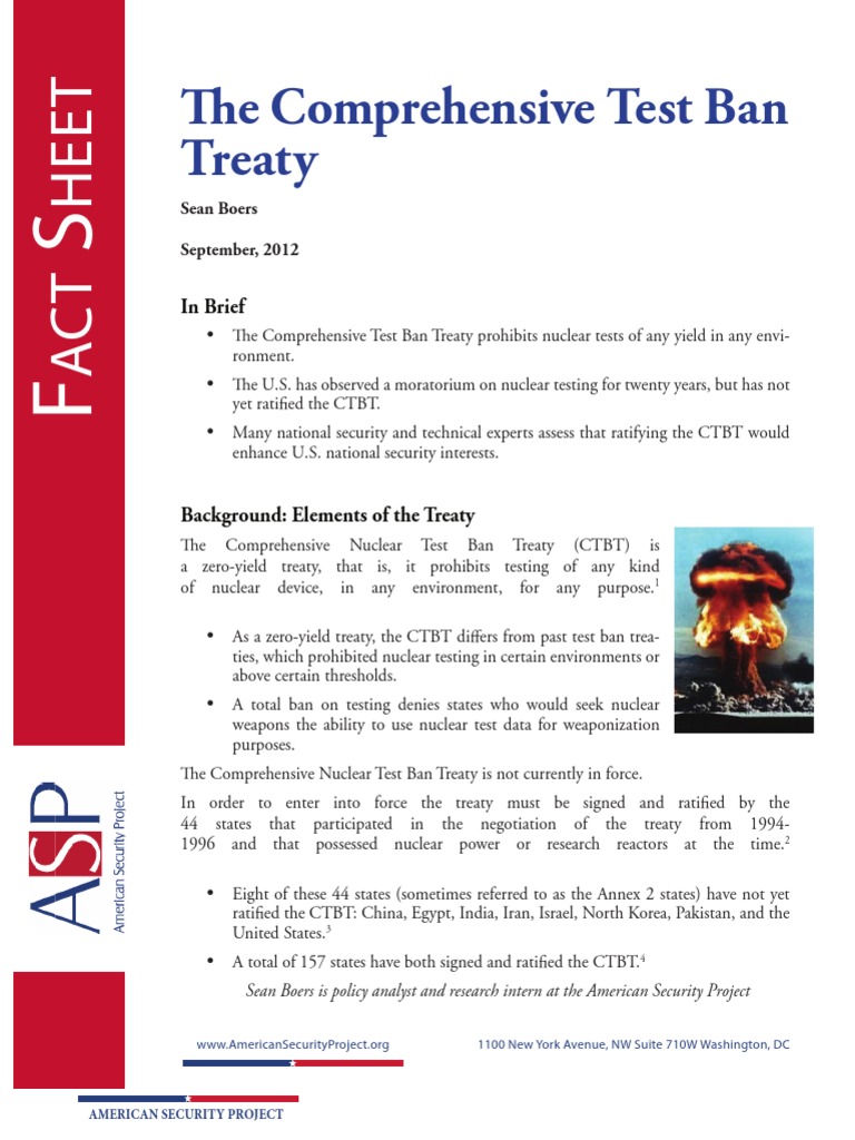CTBT Factsheet | PDF | Nuclear Weapons Testing | Nuclear Weapons