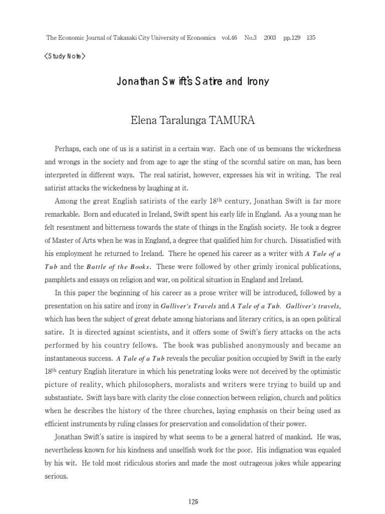 Jonathab Swift As Satarist | PDF | Satire | Jonathan Swift