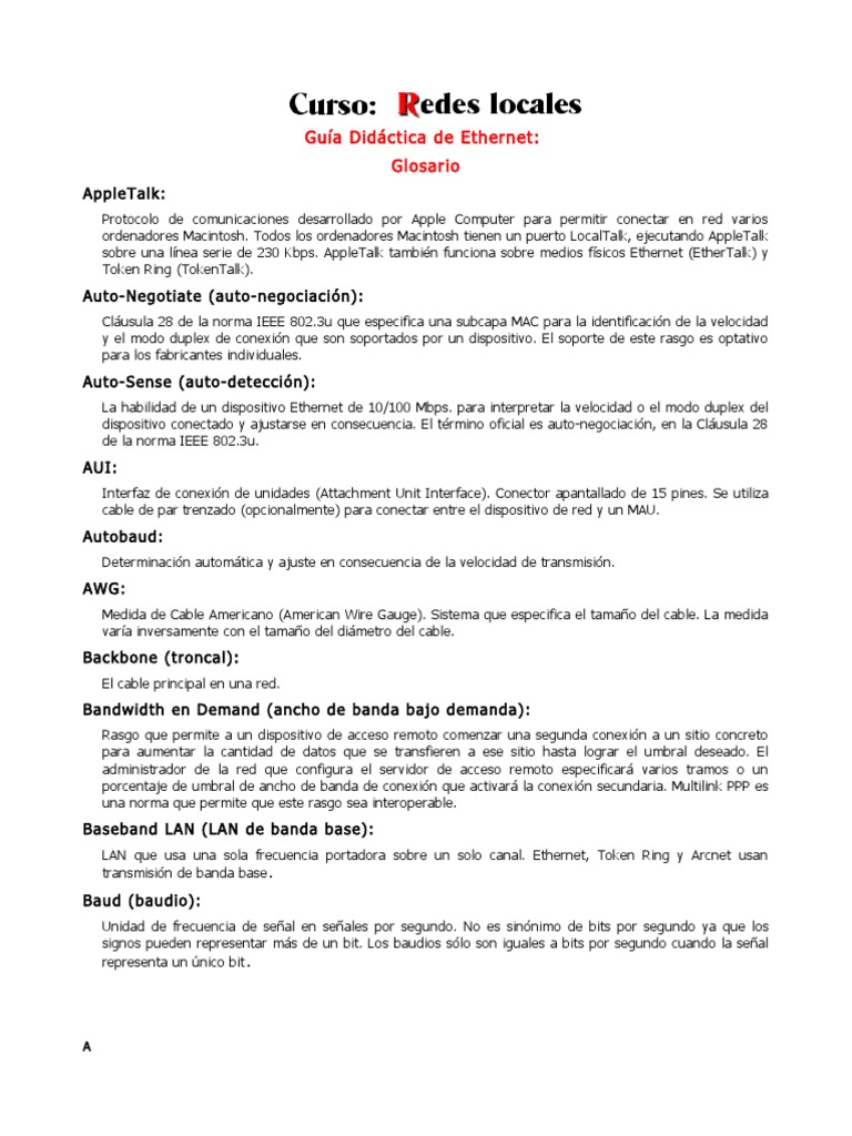 Glosario de Ethernet | Descargar gratis PDF | Protocolos de internet | Ethernet