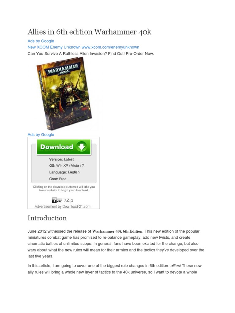 Allies in 6th Edition Warhammer 40k | PDF | Leisure | Unrest