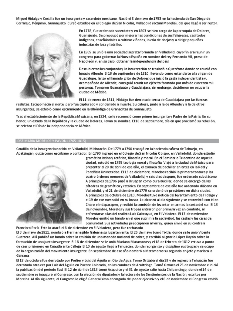 Miguel Hidalgo y Costilla Fue Un Insurgente y Sacerdote Mexicano | PDF ...