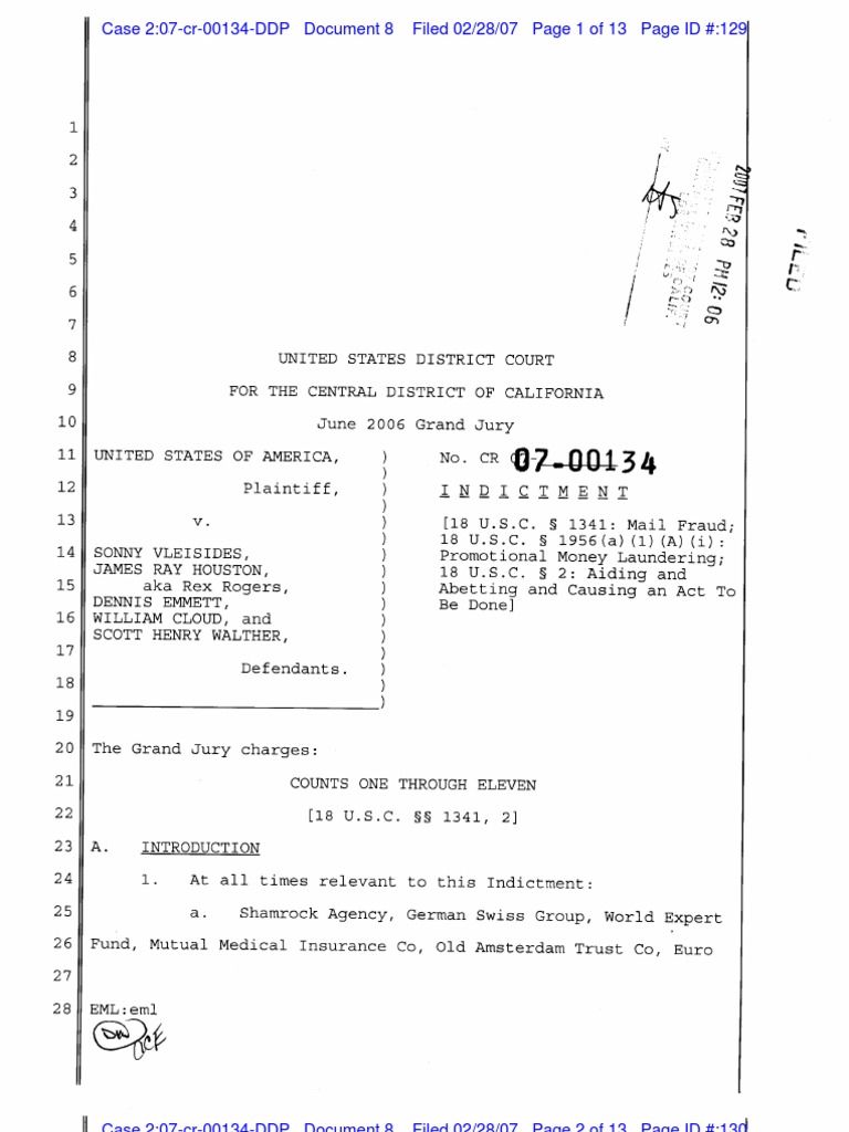 Indictment, USA V Vleisides, Houston, Emmett, Cloud, Walther | PDF