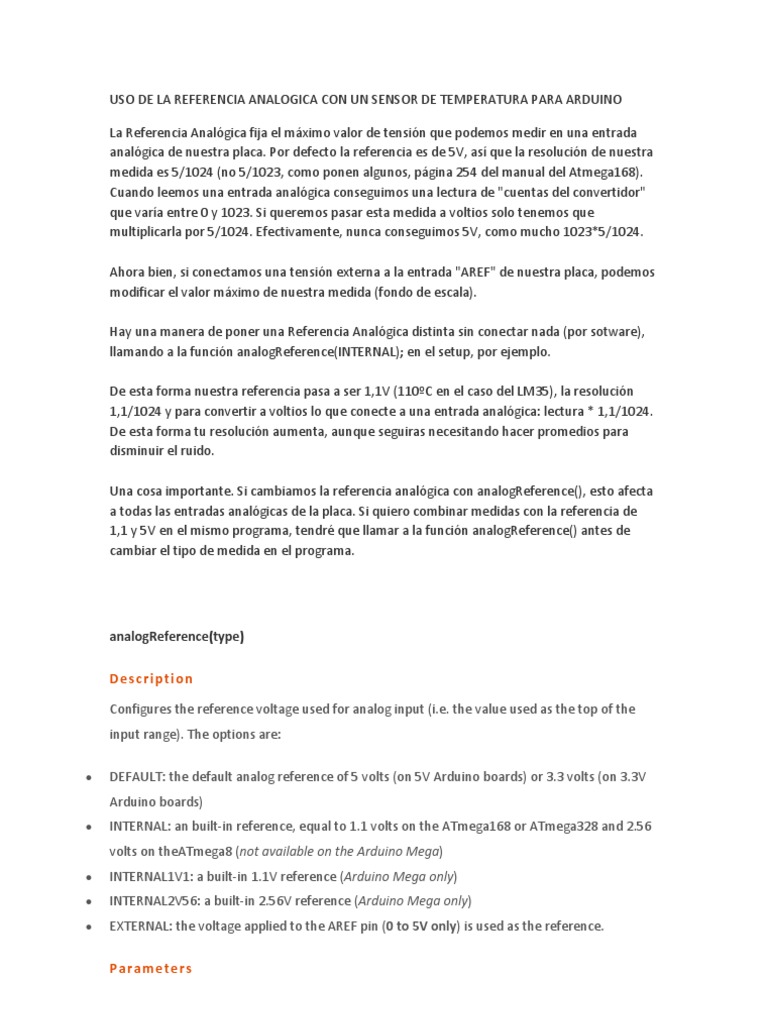Uso de La Referencia Analogica Con Un Sensor de Temperatura para Arduino | PDF | voltaje | Resistor