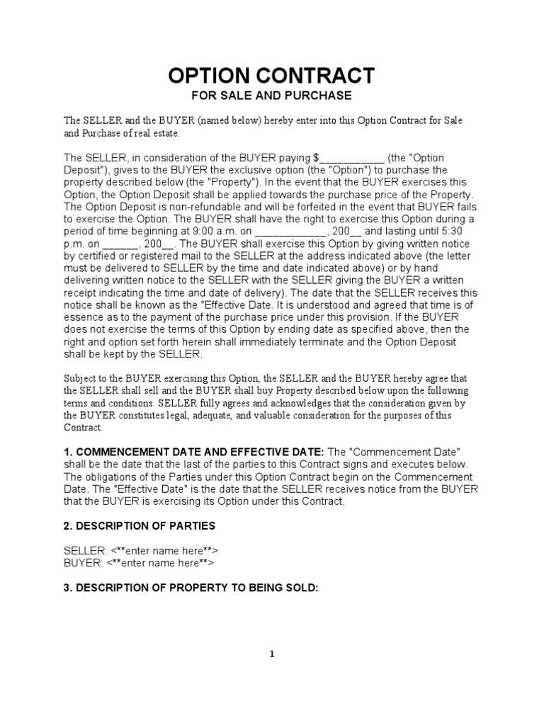 Sample Option Contract | PDF | Option (Finance) | Title Insurance