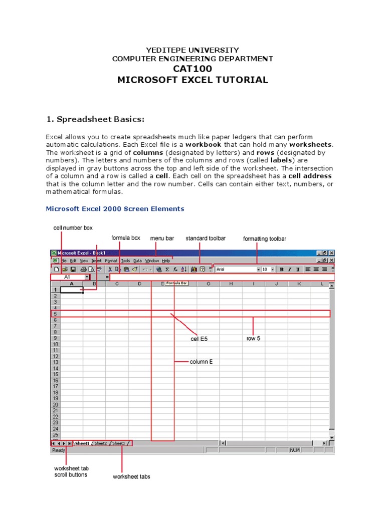 CAT100 Microsoft Excel Tutorial: 1. Spreadsheet Basics | PDF ...