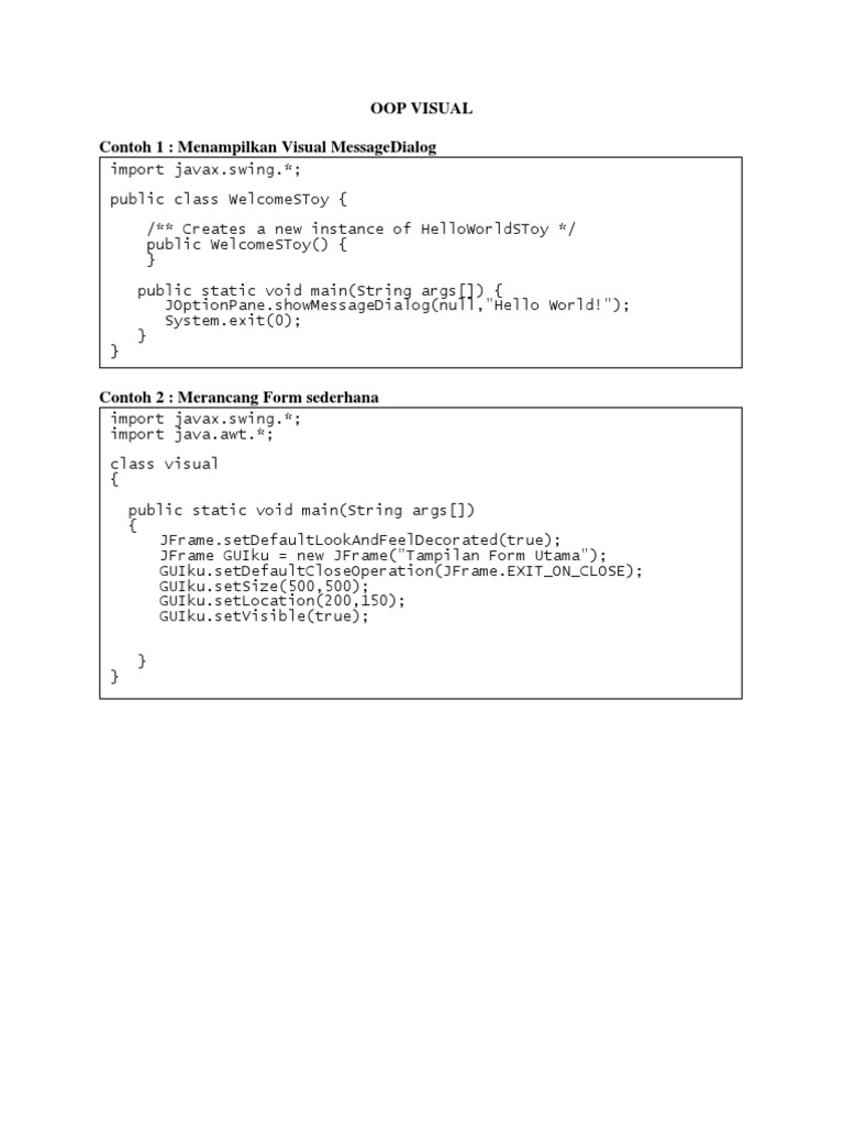 Oop Visual Contoh 1: Menampilkan Visual Messagedialog | PDF ...