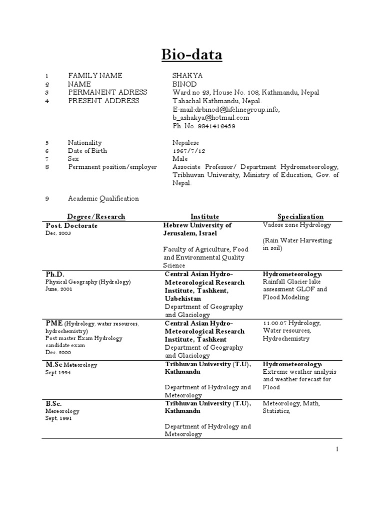 Up Dated CV-Binod | PDF | Flood | Hydrology