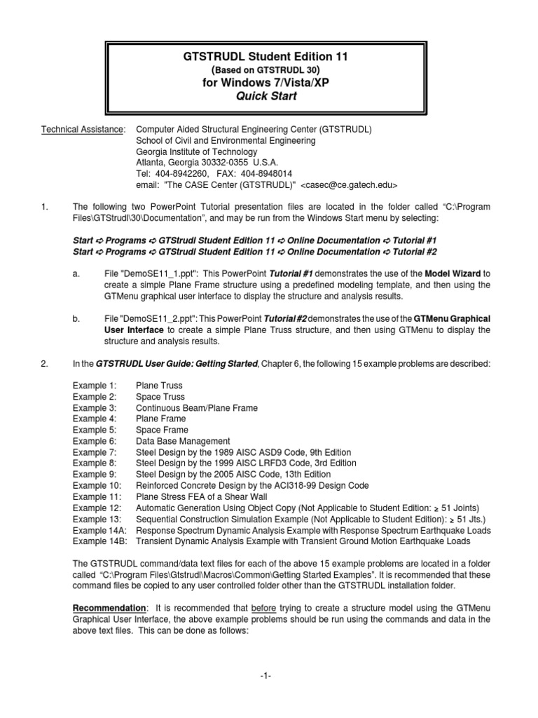 GTSTRUDL Student Edition 11 For Windows 7/Vista/XP: Quick Start | PDF | Graphical User ...