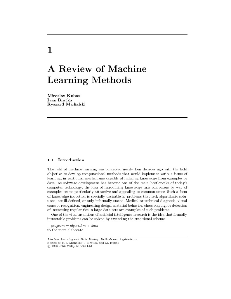 Miroslav Kubat Ivan Bratko Ryszard Michalski | PDF | Machine Learning ...