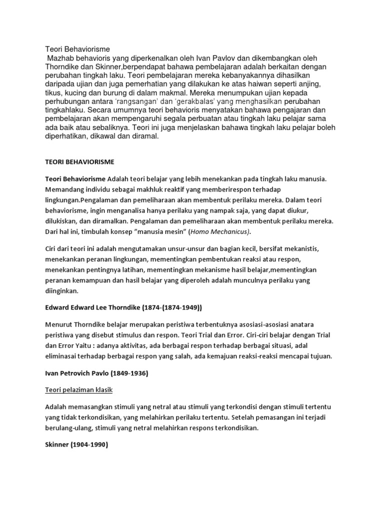 Teori Behaviorisme | PDF