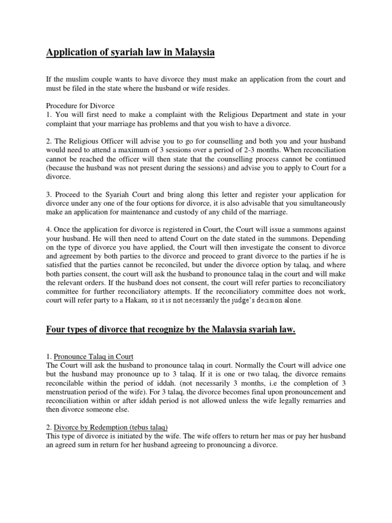 Syariah Divorce Procedures in Malaysia | PDF | Wife | Marriage