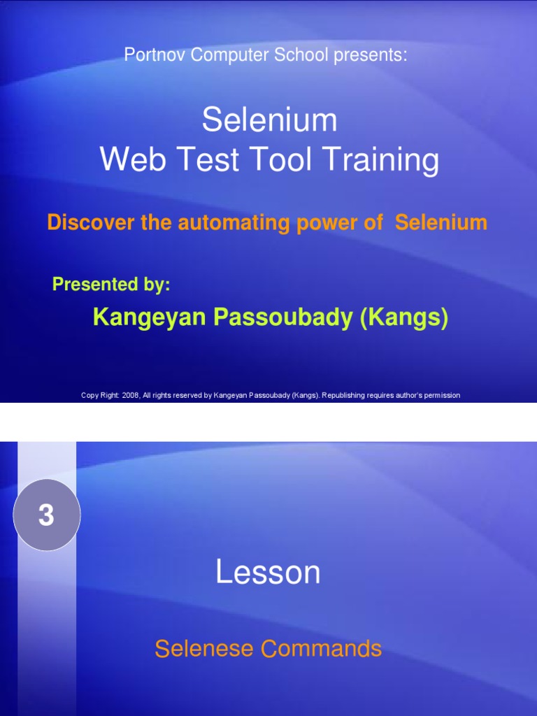 Selenium Web Test Tool Training: Kangeyan Passoubady (Kangs) | PDF ...