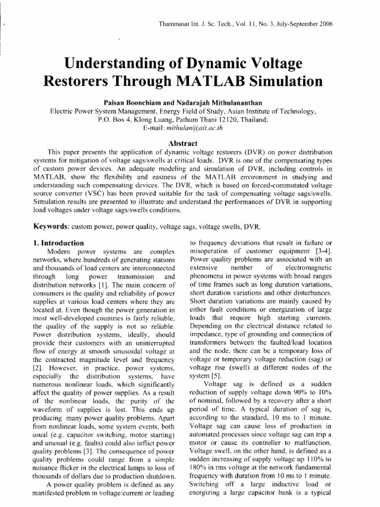 Understanding of Dynamic Voltage: Restorers Through MATLAB Simulation | PDF | Power Electronics ...