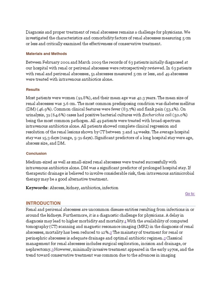 Diagnosis and Proper Treatment of Renal Abscesses Remains A Challenge ...