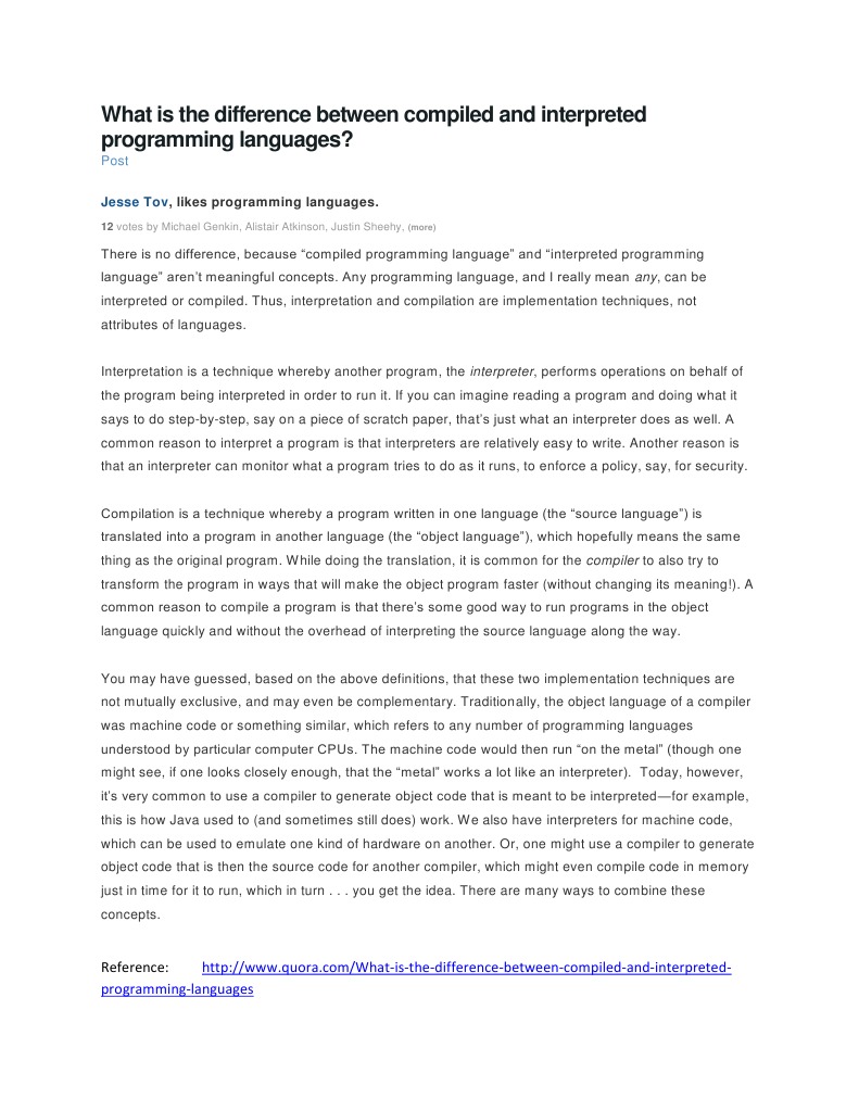 Difference Between Compiled and Interpreted Programming Languages | PDF | Compiler | Source Code