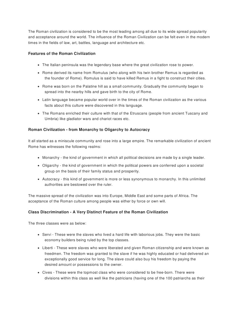 The Rise and Influence of the Roman Civilization: From Monarchy to ...