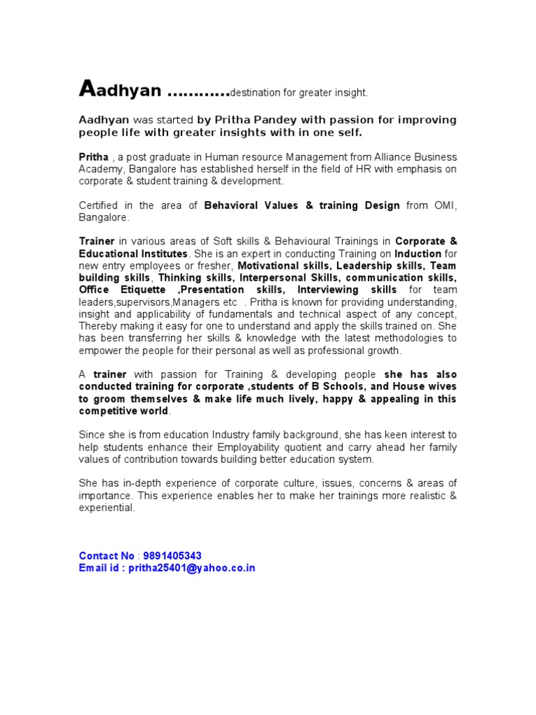 Aadhyan Profile | PDF | Leadership | Human Resource Management