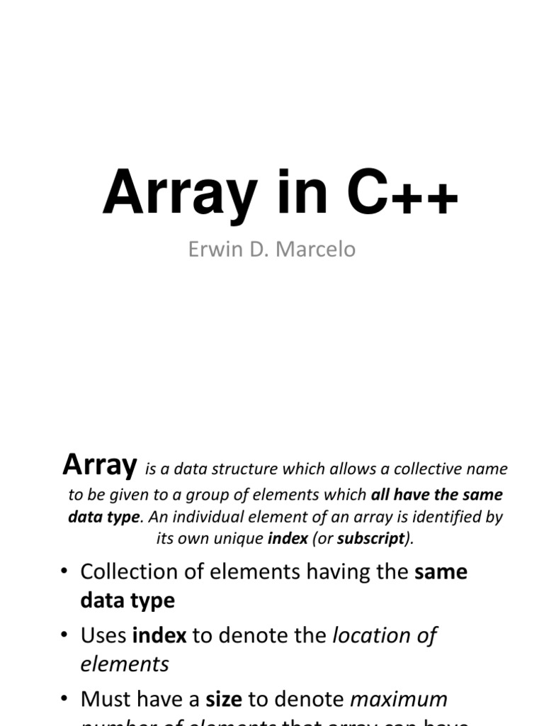 Array In C Erwin D Marcelo Pdf Array Data Structure Integer Computer Science