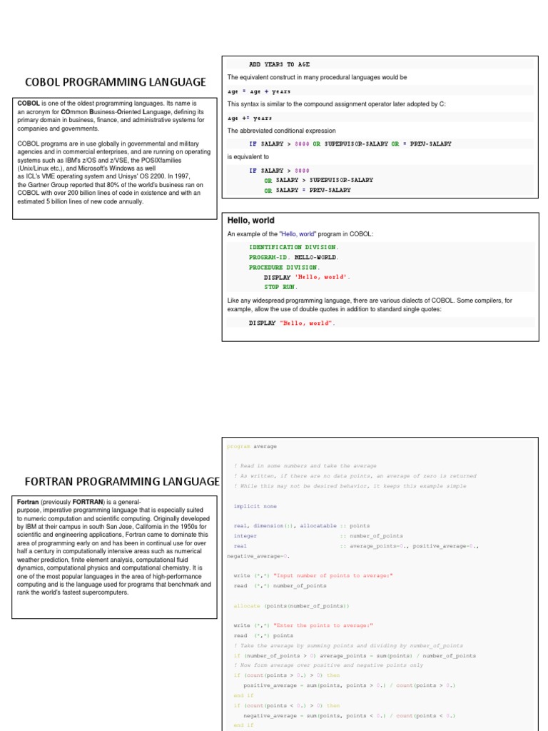 Cobol Programming Language: Hello, World | PDF | Basic | C (Programming ...