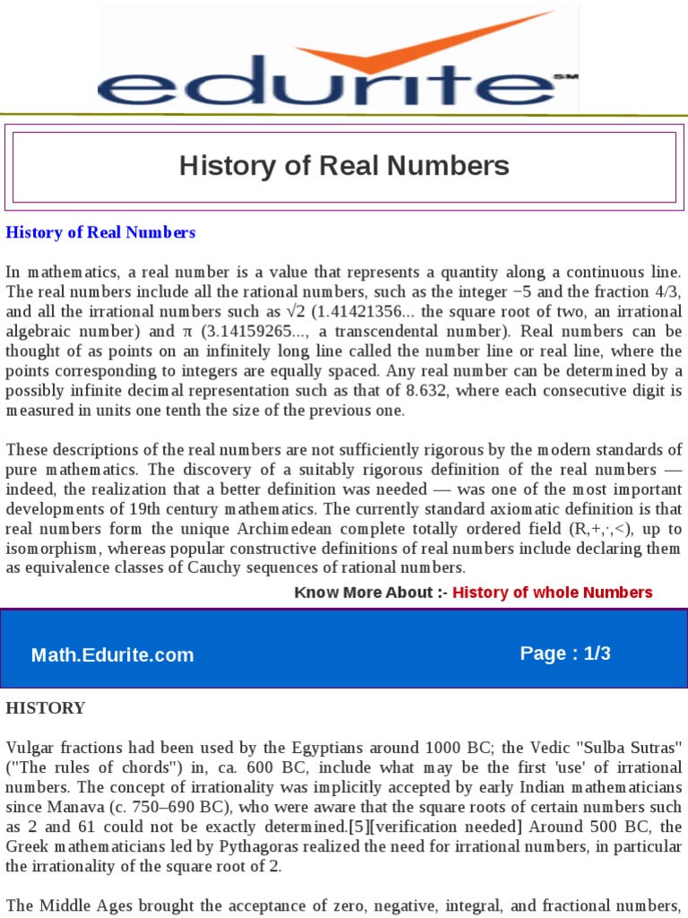 History of Real Numbers | PDF | Real Number | Numbers