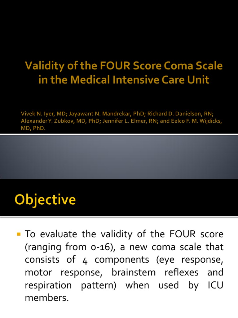 FOUR Score Coma Scale Validity in ICU | PDF | Intensive Care Medicine ...
