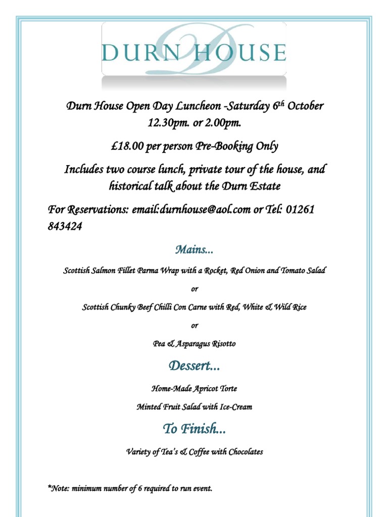 Durn House Open Day Luncheon Details | PDF